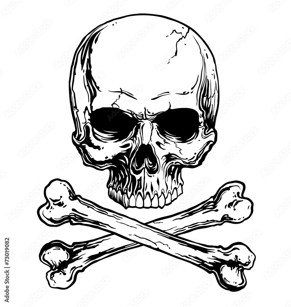Black and white skull and crossbones isolated Stock Vector | Adobe Stock
