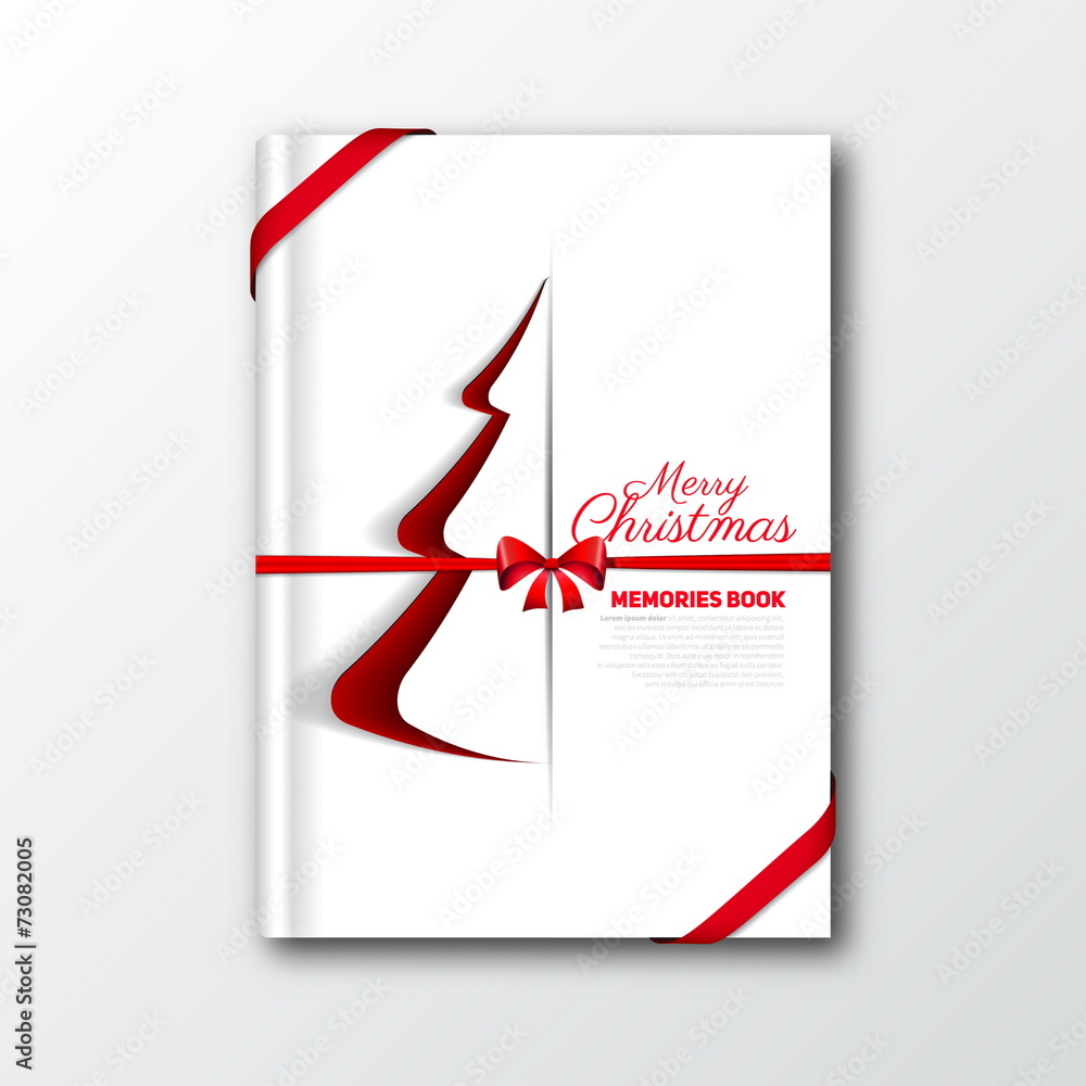 Christmas book cover or flyer template with red ribbon, for memo Stock ...