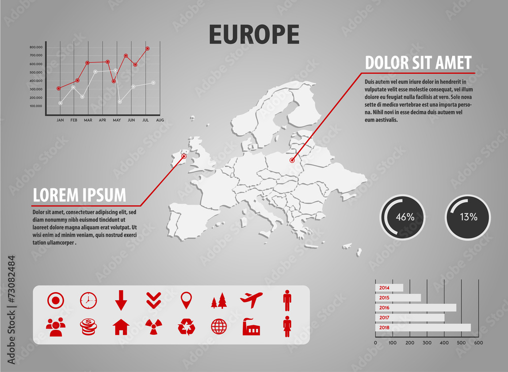 Map of Europe - infographic illustration with charts and icons Stock ...