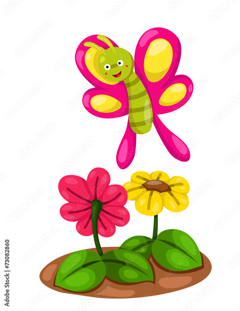 cute cartoon butterfly with flowers Stock Vector | Adobe Stock