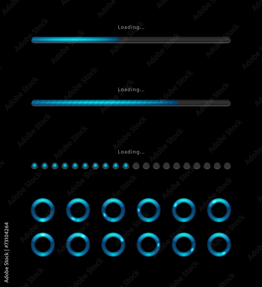Blue loading bars and spinner Stock Vector | Adobe Stock
