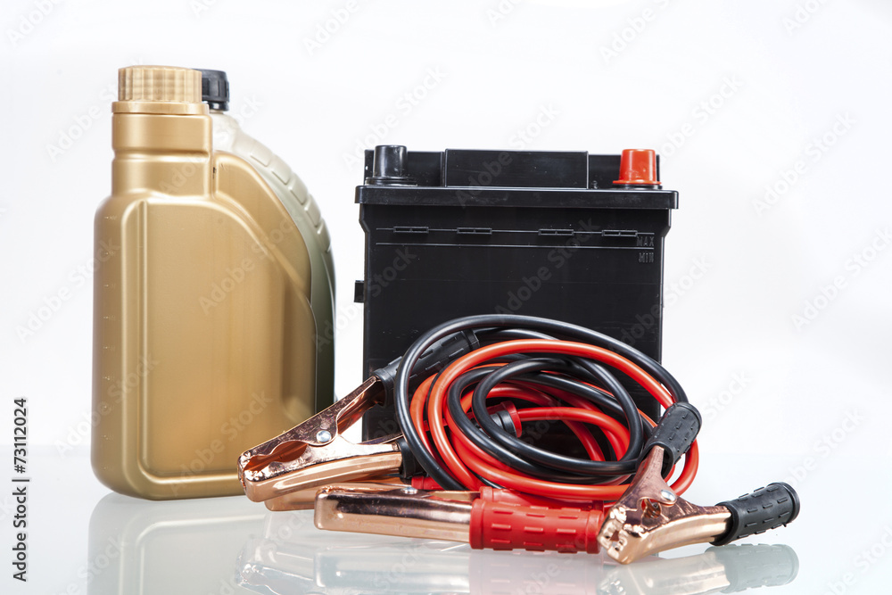 Essential elements in any car. Isolated on white Stock Photo | Adobe Stock