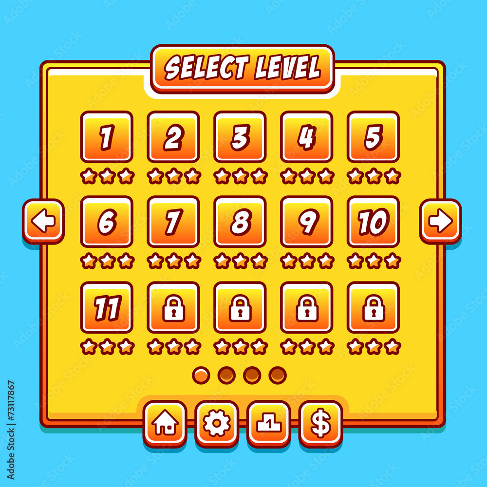 Yellow game menu level interface ui panels Stock Vector | Adobe Stock