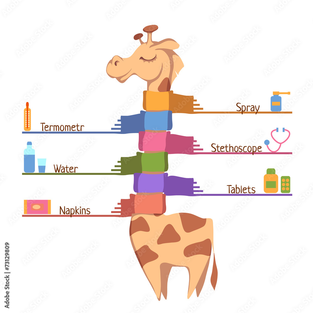 Flu Prevention Tips. Vector illustration with giraffe Stock Vector ...