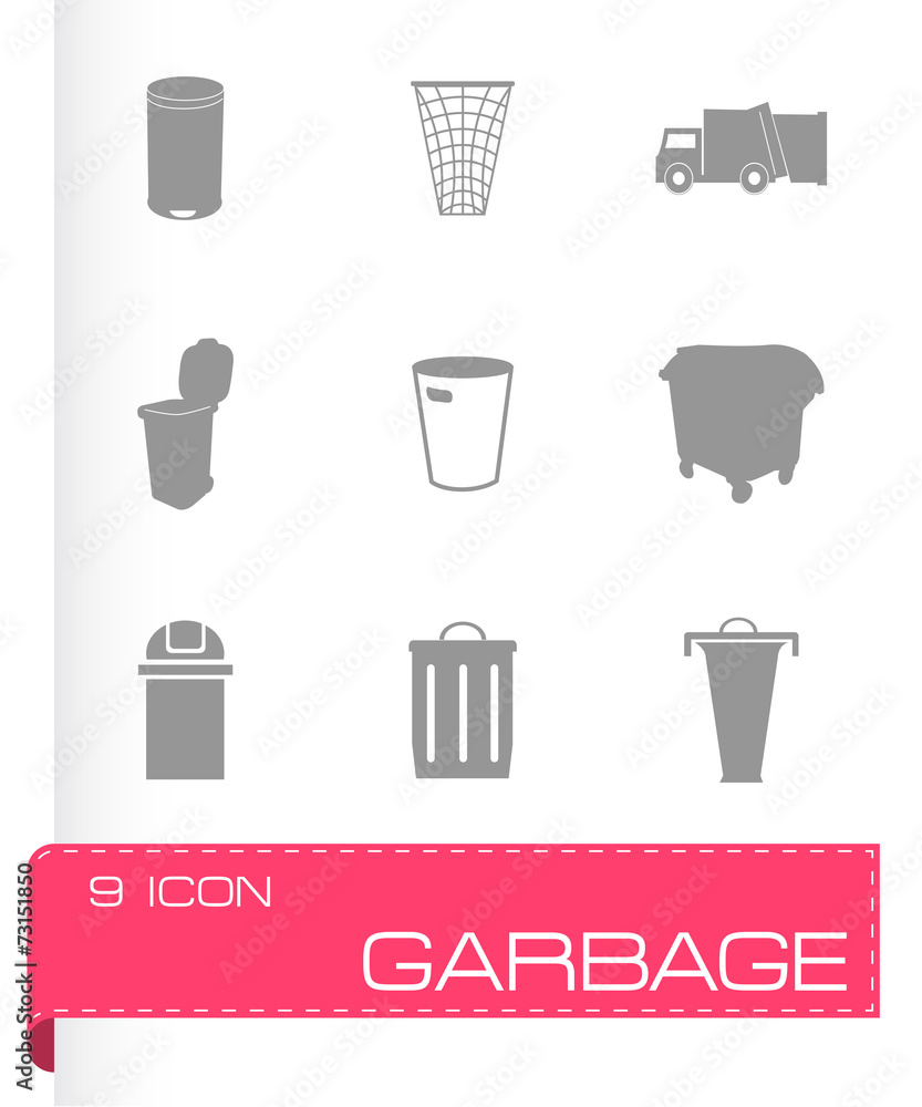 Vector black garbage icons set Stock Vector | Adobe Stock