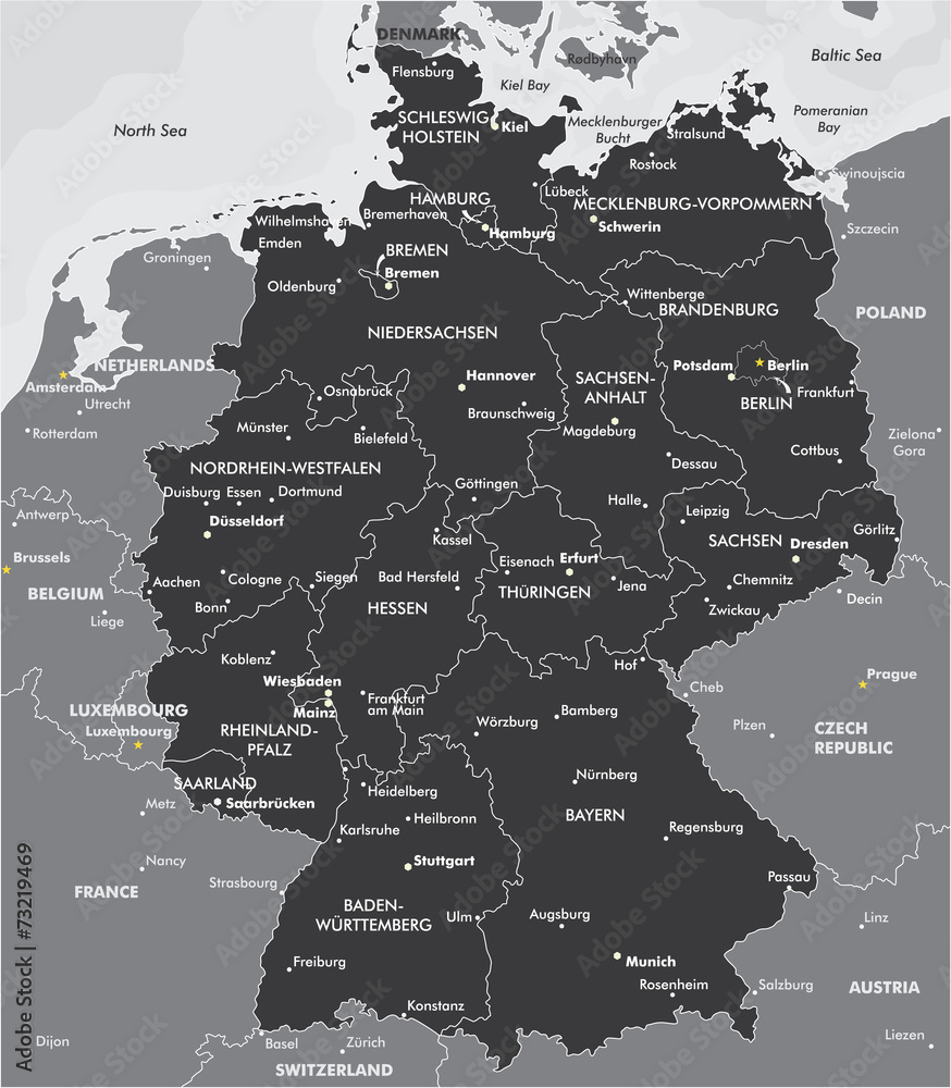 Black and white map of Germany Stock Vector | Adobe Stock