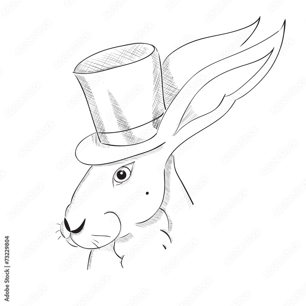 hand drawn portrait of rabbit in a tall hat Stock Vector | Adobe Stock