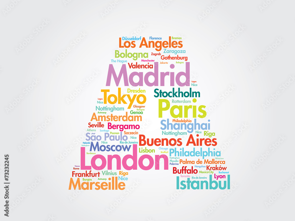 Travel world vector concept cities alphabet - letter A Stock Vector ...