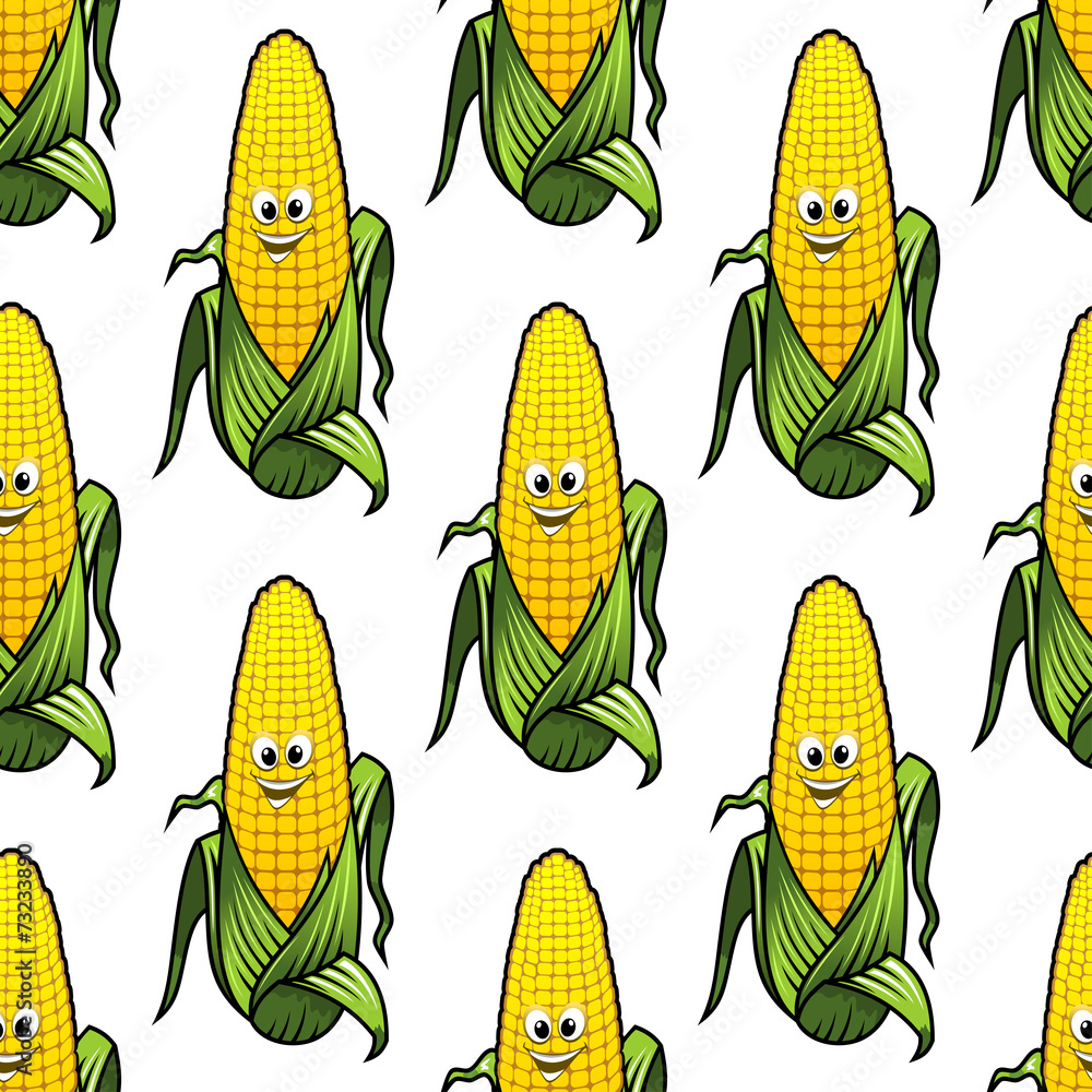 Seamless pattern of cartoon corn on the cob Stock Vector | Adobe Stock