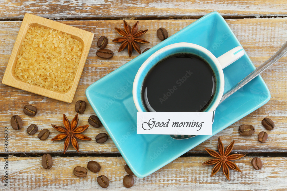 Good morning card with cup of coffee Stock Photo | Adobe Stock
