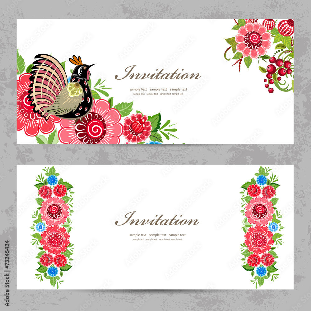 invitation cards with Khokhloma painting for your design Stock Vector ...