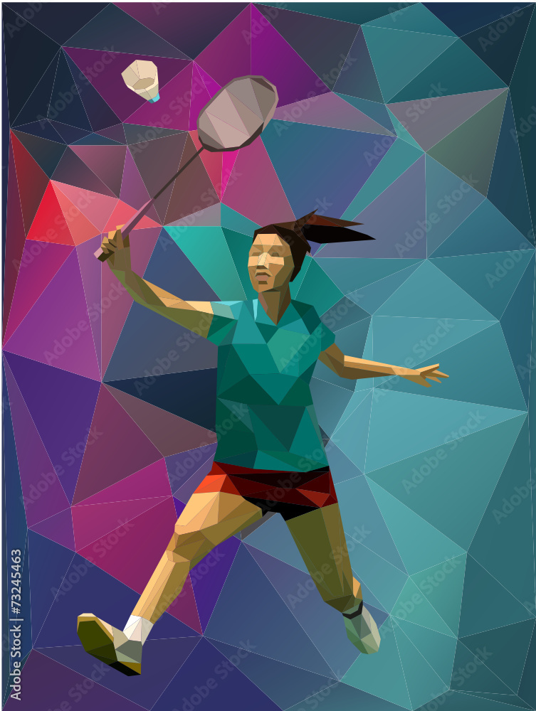 Low poly triangle girl badminton player Stock Vector | Adobe Stock