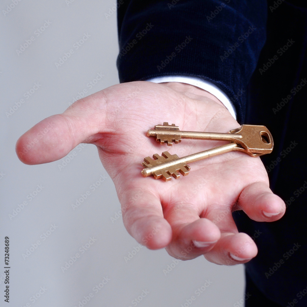 Businessman with a key in his hand Stock Photo | Adobe Stock