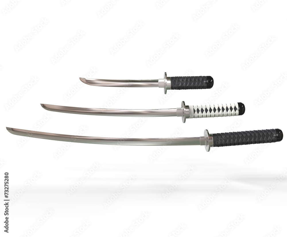 Poster Traditional japanese swords - isolated on white - front view ...