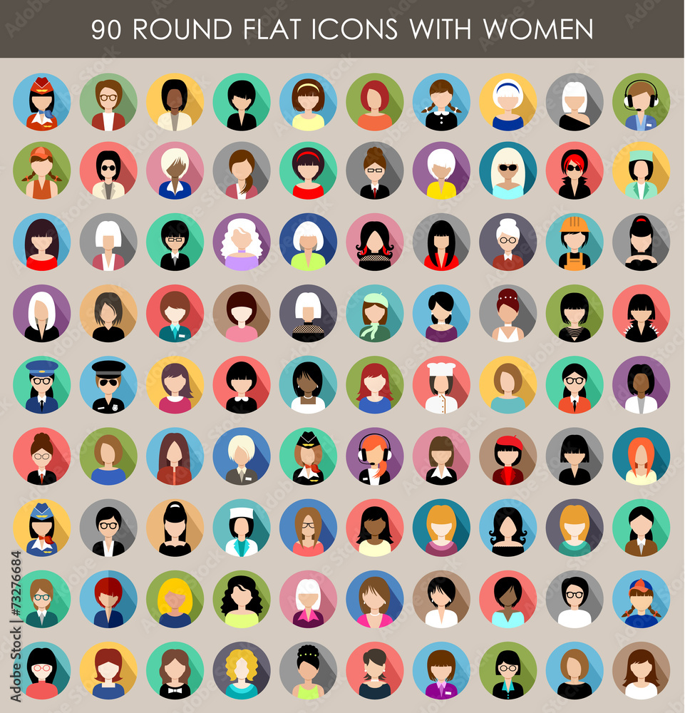 Set of round flat icons with women. Stock Vector | Adobe Stock