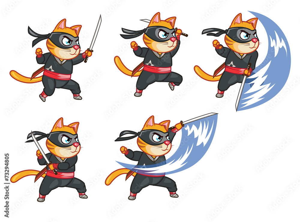 Cat Ninja Attacking Sprite vector de Stock | Adobe Stock