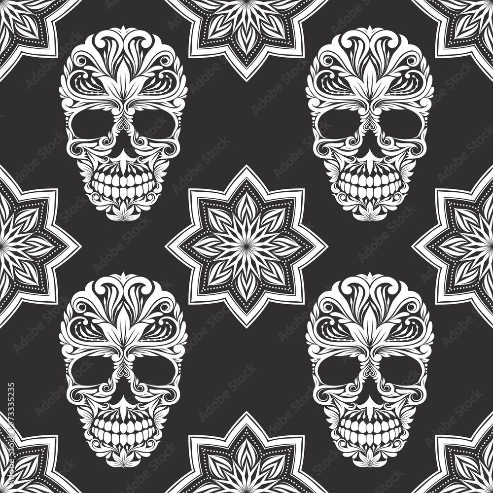 Black and Gray Skull Pattern Stock Vector | Adobe Stock