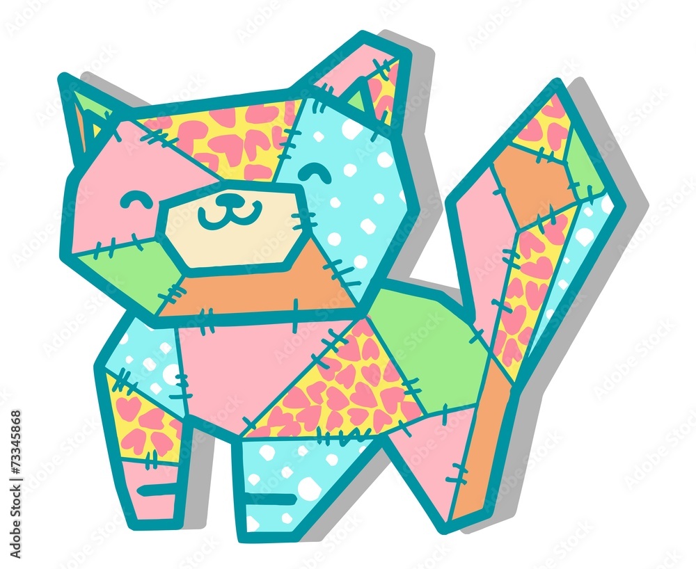 vector illustration patchwork cat Stock Vector | Adobe Stock