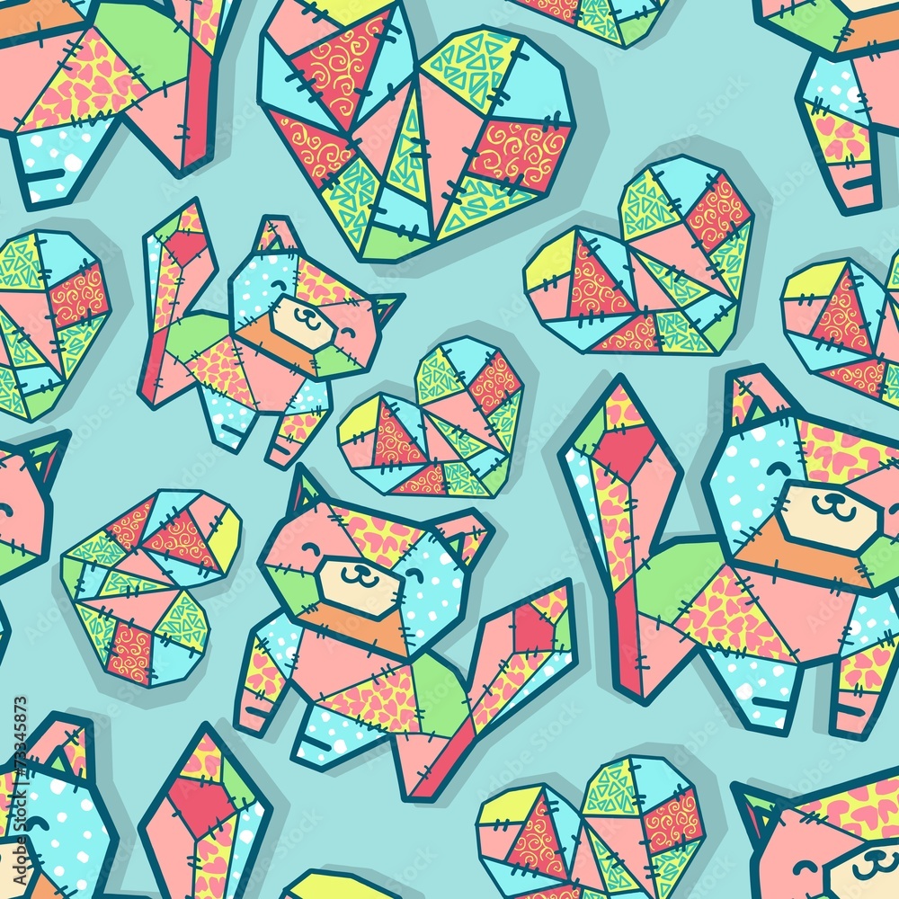 cat vector patchwork pattern Stock Vector | Adobe Stock