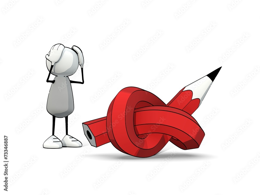 little sketchy man baffled with knotted pencil ilustración de Stock ...