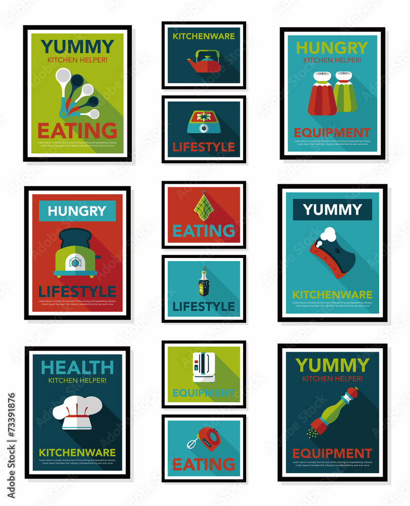 Kitchenware poster flat banner design flat background set, eps10 Stock ...