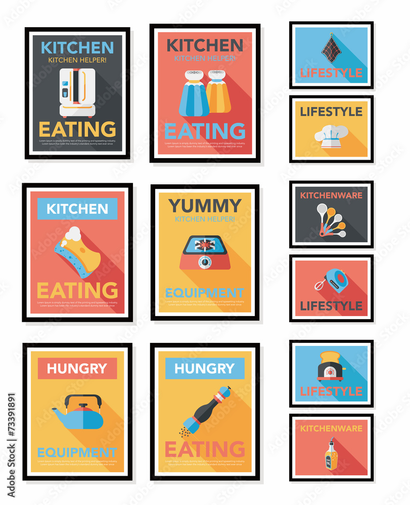 Kitchenware poster flat banner design flat background set, eps10 Stock ...