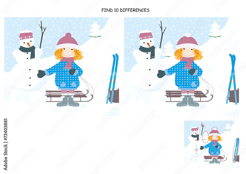 find 10 differences with solution- winter/little girl vector de Stock ...