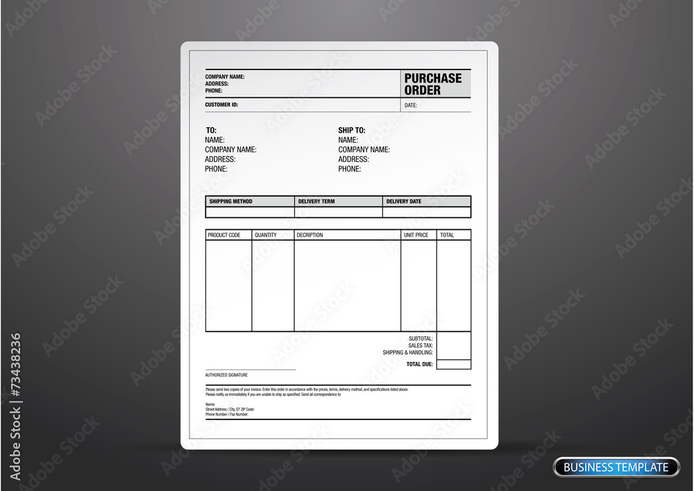 Purchase order template vector Stock Vector | Adobe Stock