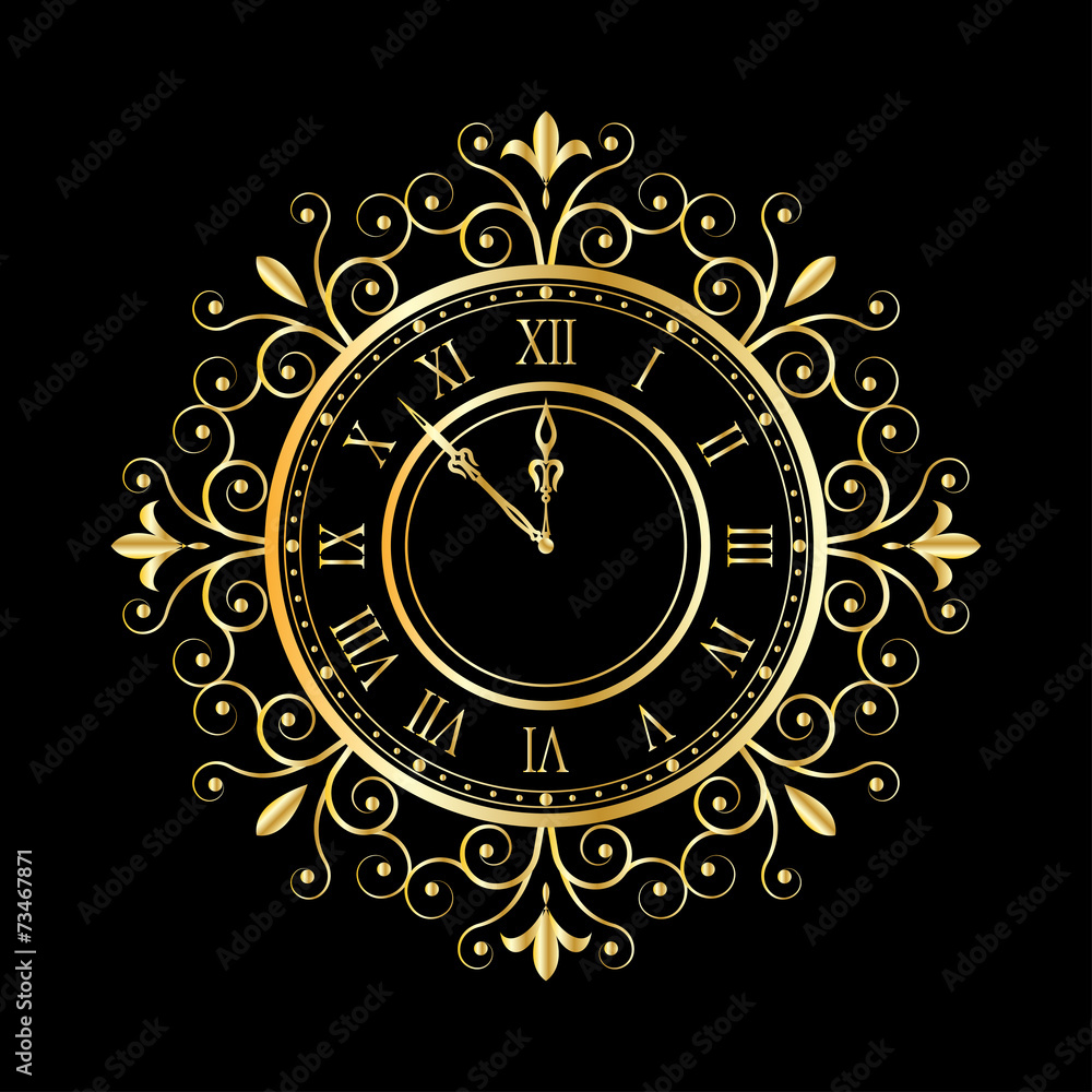 gold clock vintage style Stock Vector | Adobe Stock