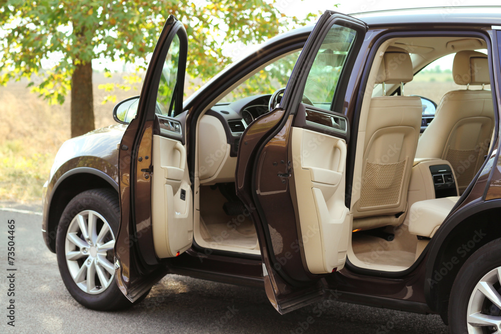 Modern car with open door, outdoors Stock Photo | Adobe Stock