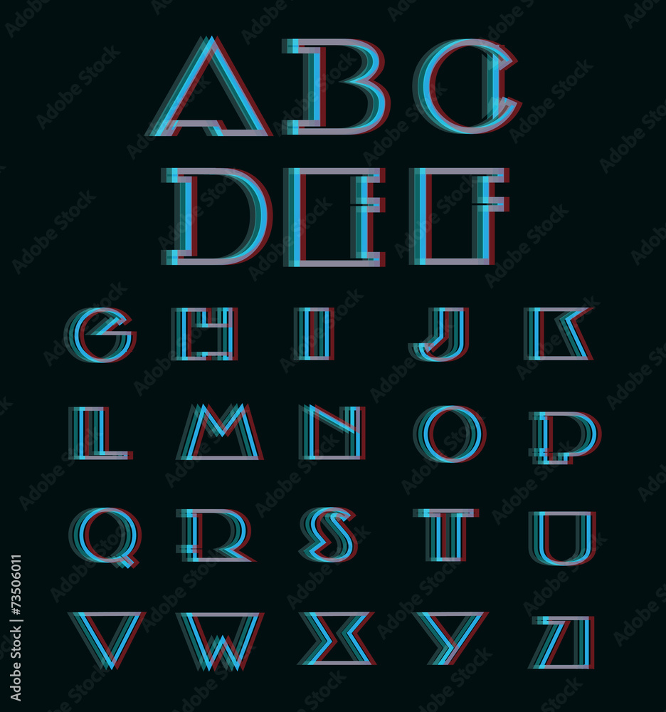 Vector Anaglyph 3D Alphabet Set, (3D Anaglyph Font) Stock Vector ...
