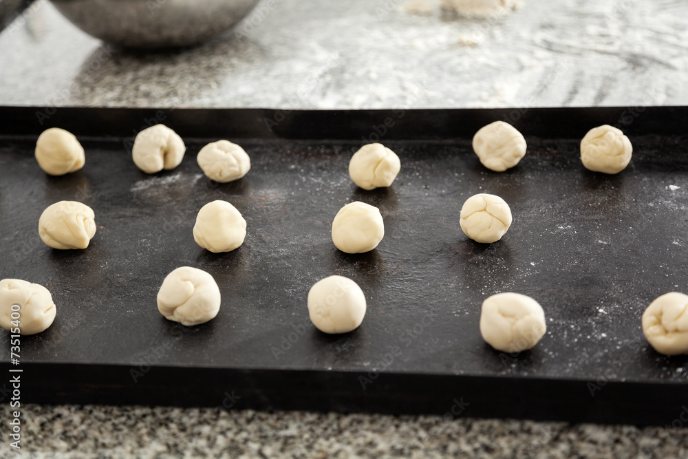 Pasta Dough Balls In Tray At Commercial Kitchen Stock Photo | Adobe Stock