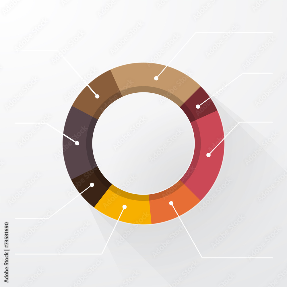 editable pie chart in pastel colors with long shadows and labels Stock ...