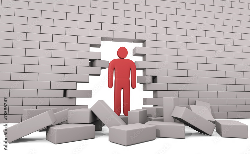 Man Breaking Through Brick Wall