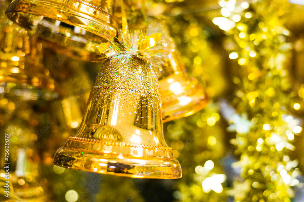 Jingle bells on a gold background Stock Photo | Adobe Stock