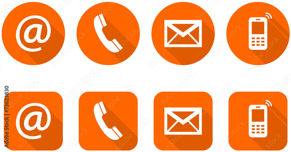 Set of web orange flat icons, two variants - Contact Us Stock Vector ...