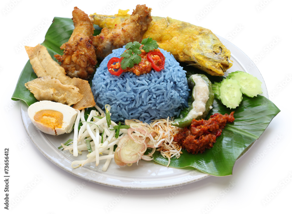 nasi kerabu, blue color rice salad, malaysian cuisine Stock Photo ...