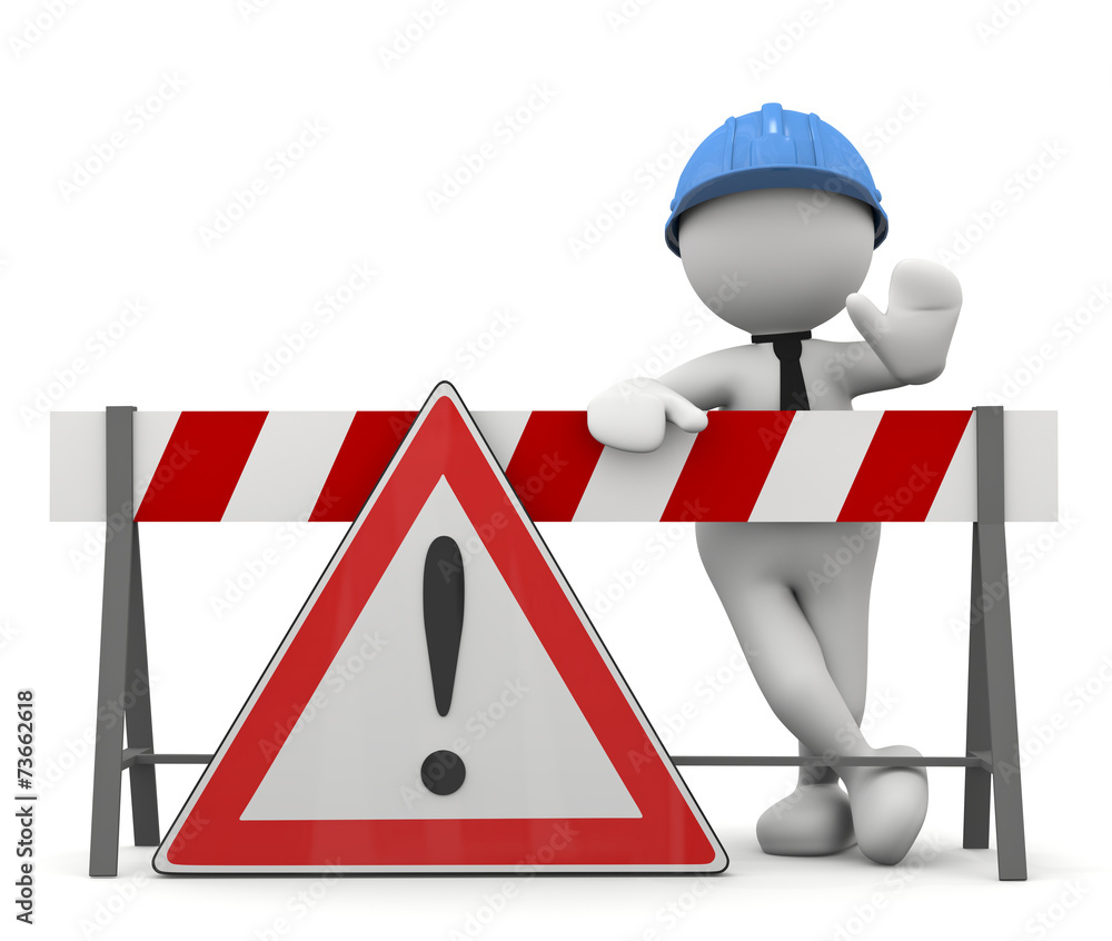 omino bianco con transenna e segnale pericolo Stock Illustration ...