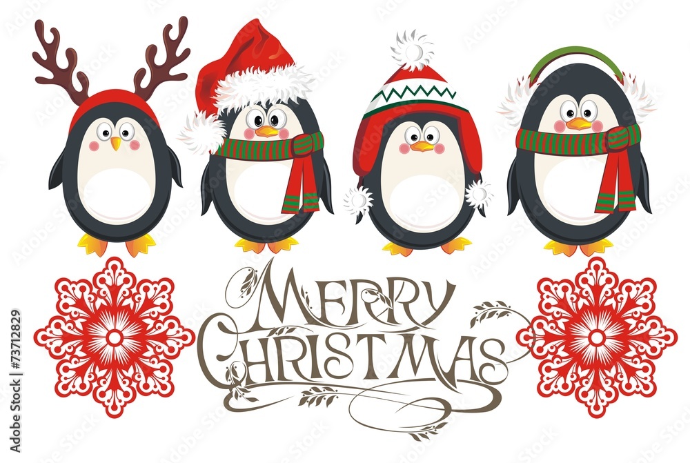Christmas background with penguins and snowflakes Stock Vector | Adobe ...