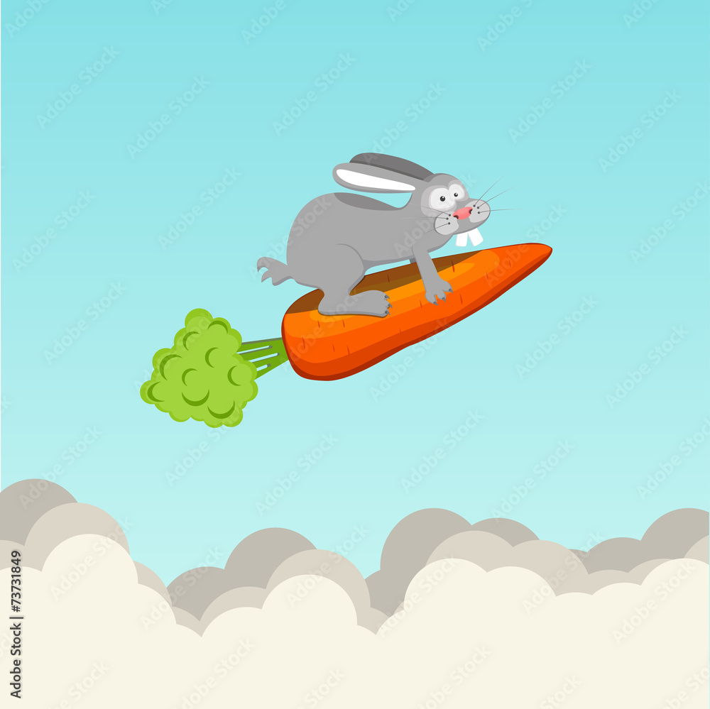 Vettoriale Stock Funny rabbit flying on carrots, vector | Adobe Stock