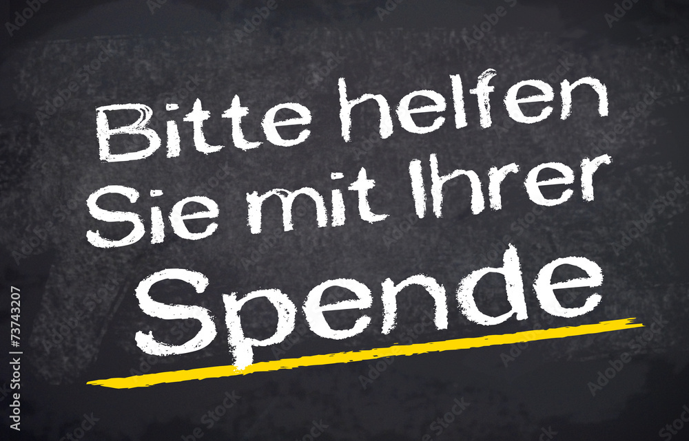 Fotografia do Stock: Kreidetafel mit Bitte helfen Sie mit Ihrer Spende ...