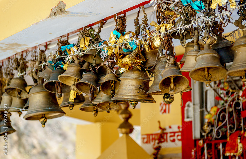 Brass bells in ancient hindu temple Stock Photo | Adobe Stock