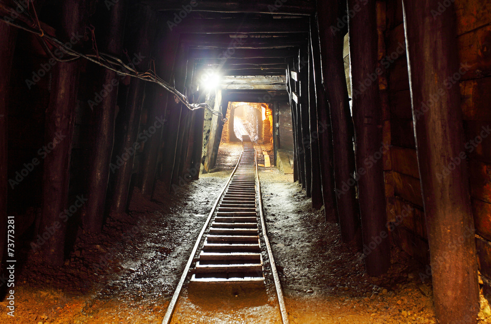 Mine with railroad track - underground mining Stock Photo | Adobe Stock