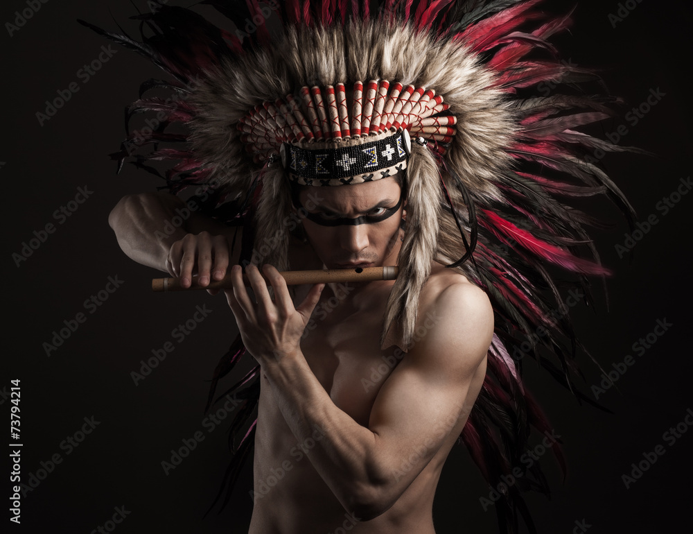Portrait of the indian strong man posing with traditional native Stock ...