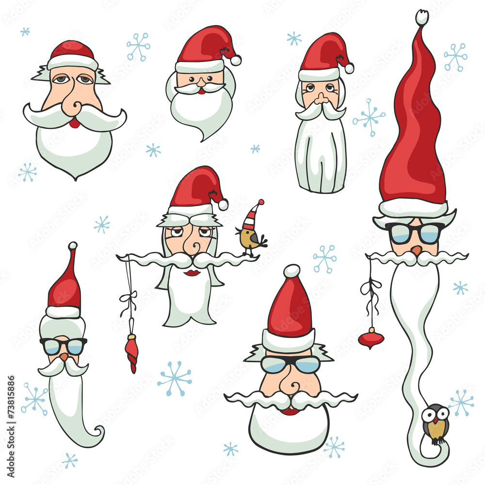 Santa Claus faces set.Stickers,icons Stock Illustration | Adobe Stock