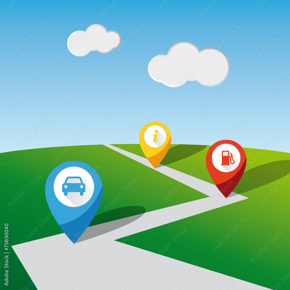 Checkpoint map pins over a road. Stock Vector | Adobe Stock