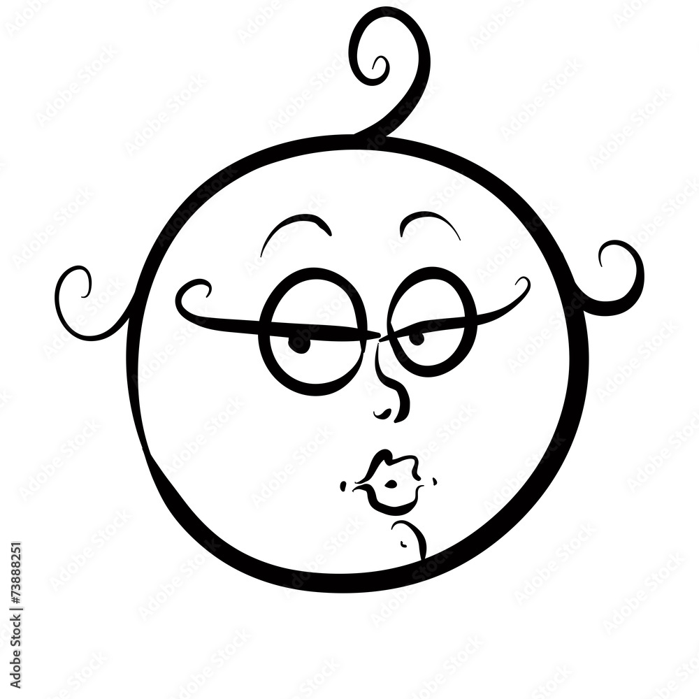 Funny coquette girl face, cute woman icon, black and white lines Stock ...