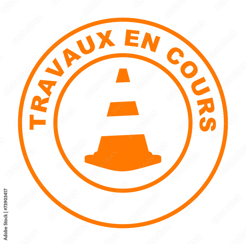 travaux en cours sur bouton web rond orange vector de Stock | Adobe Stock
