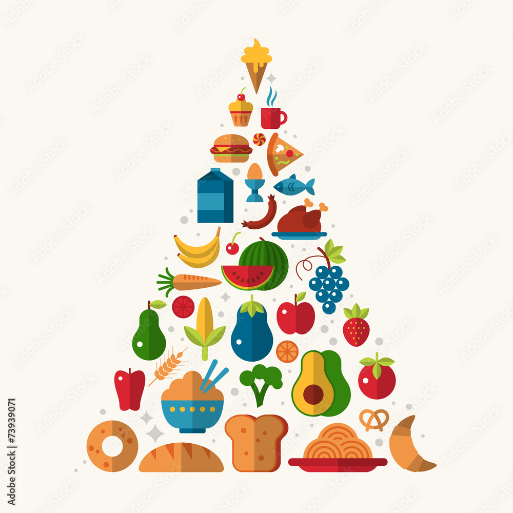 Food pyramid with flat icons Stock Vector | Adobe Stock