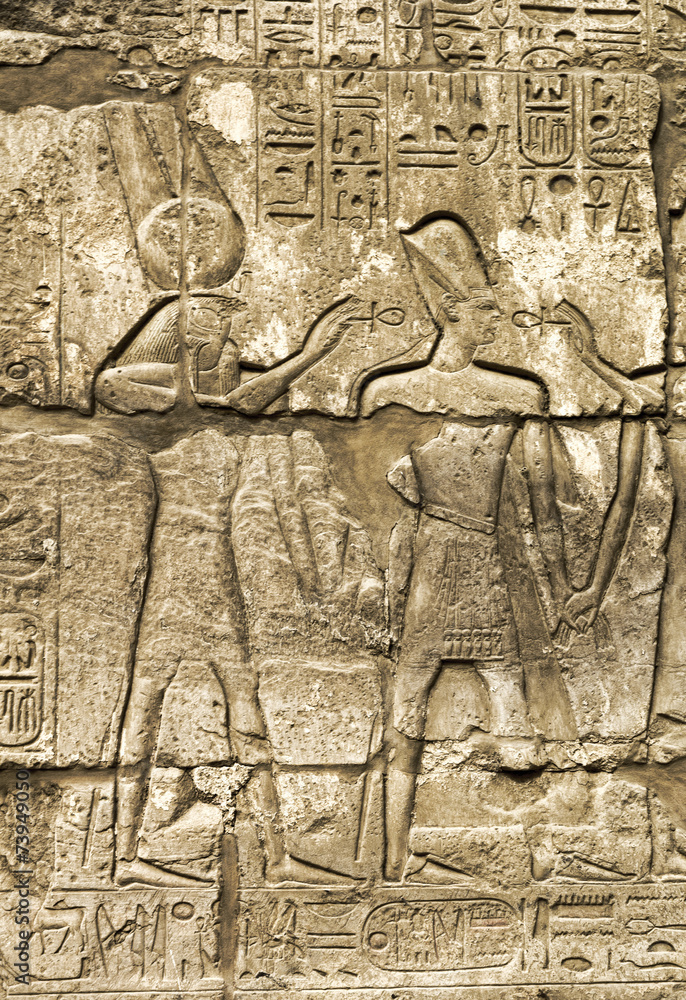 Hieroglyphic of pharaoh civilization in Karnak temple, Egypt Stock ...